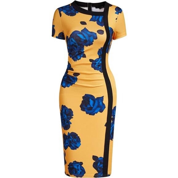 Dresses | Vintage Ruffle Business Colorblock Pencil Dress For Work ...